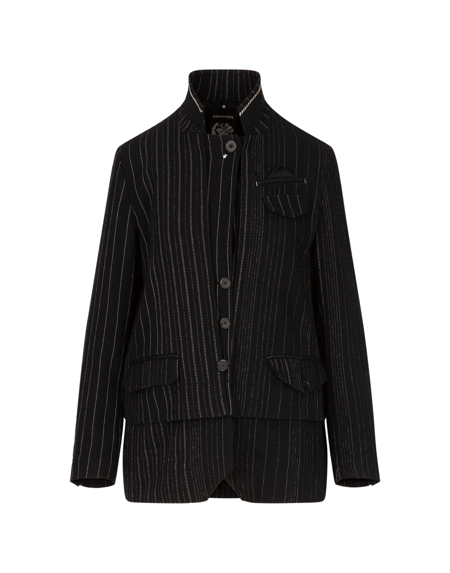 Exceed Stand collar jacket in irregular pinstripe – The LBD Shop